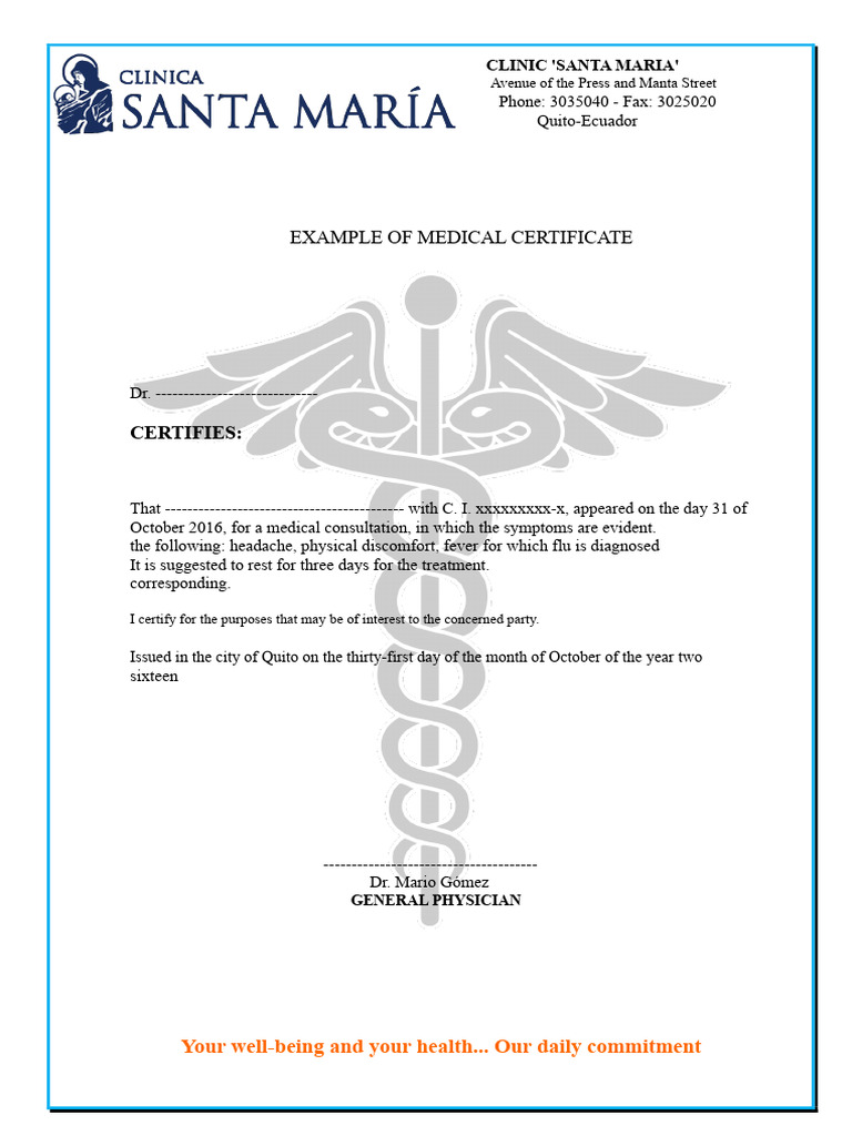 Medical Certificate Example for Work | PDF