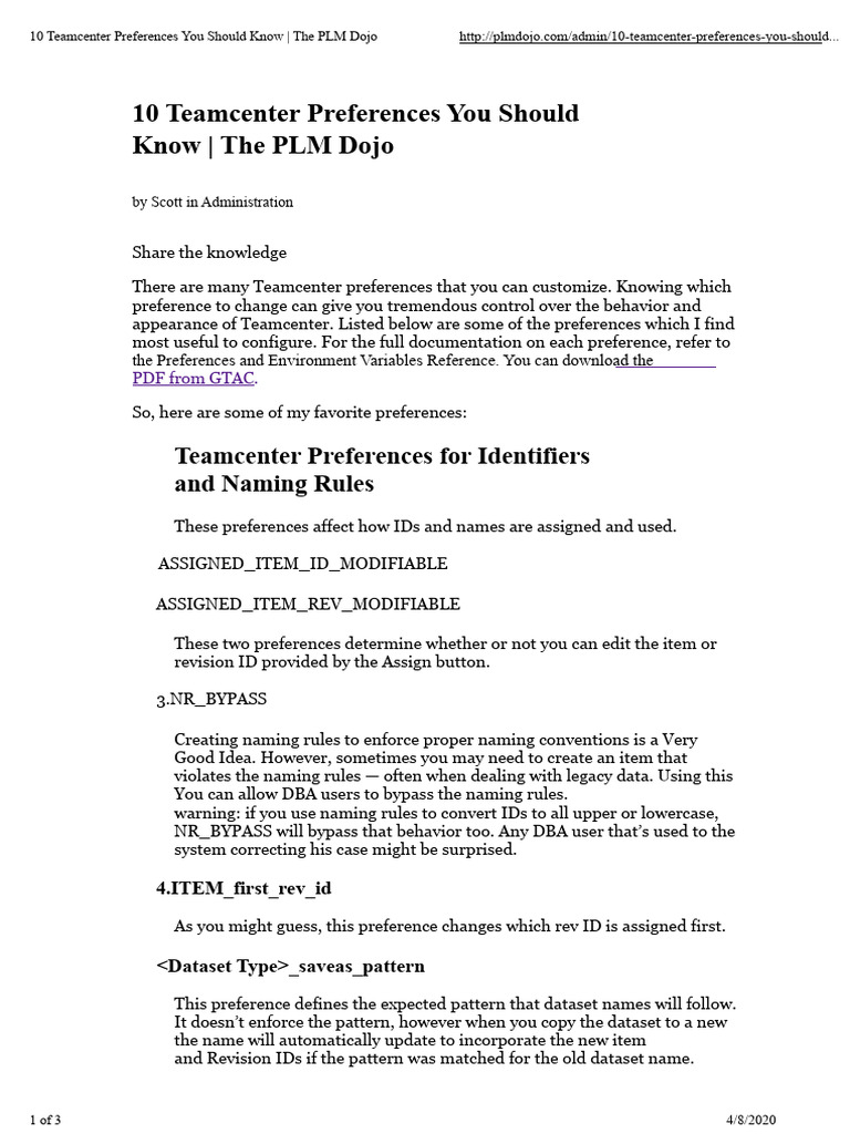 Essential Teamcenter Preferences Guide | PDF | Graphical User ...
