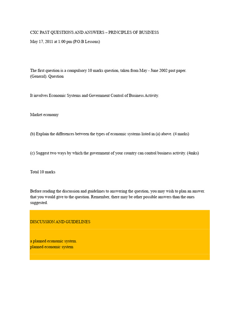CXC Past Questions and Answers P o B | PDF | Balance Of Payments ...
