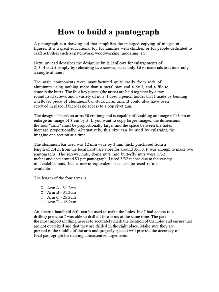 How To Build A Pantograph | PDF | Drill | Screw