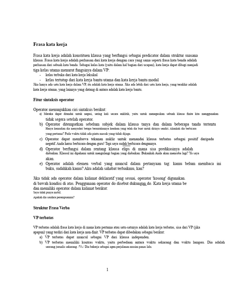 Frasa Kata Kerja dan Strukturnya | PDF