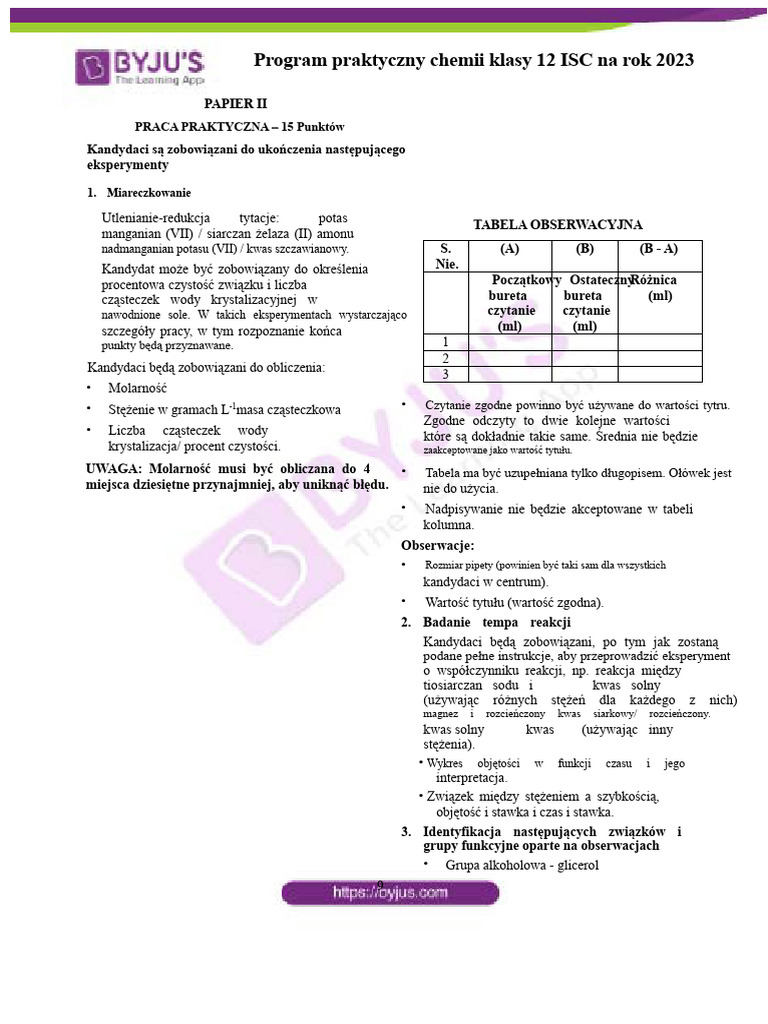 Program Praktyczny Chemii Klasy 12 ISC | PDF
