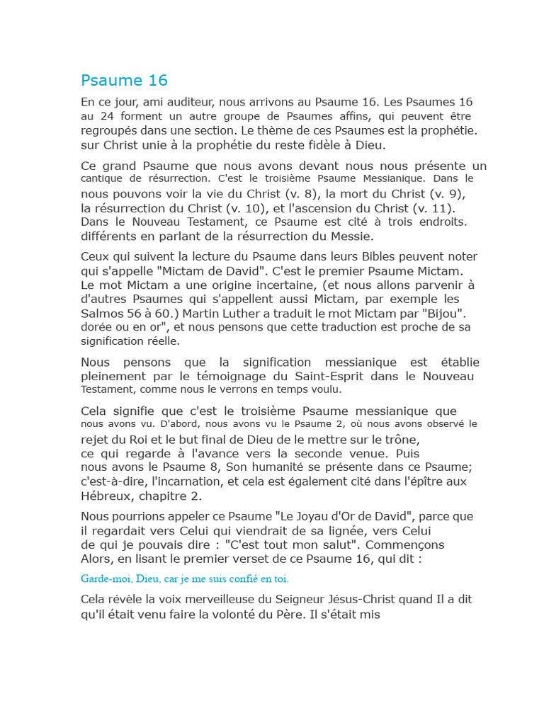 Psaume 16 : Prophétie Messianique et Résurrection | PDF | Résurrection ...