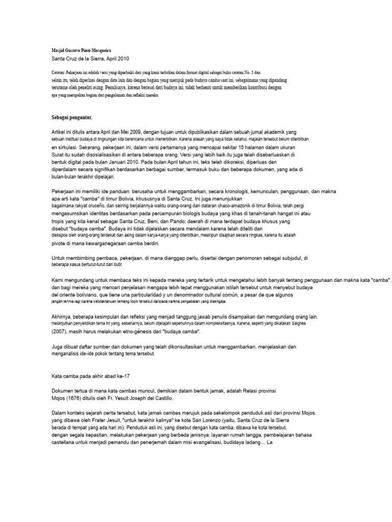 Sejarah dan Makna Kata "Camba" di Bolivia | PDF