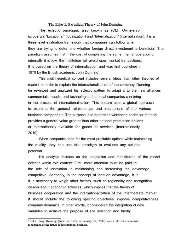 Dunning's Eclectic Paradigm | PDF | Internationalization | Economies