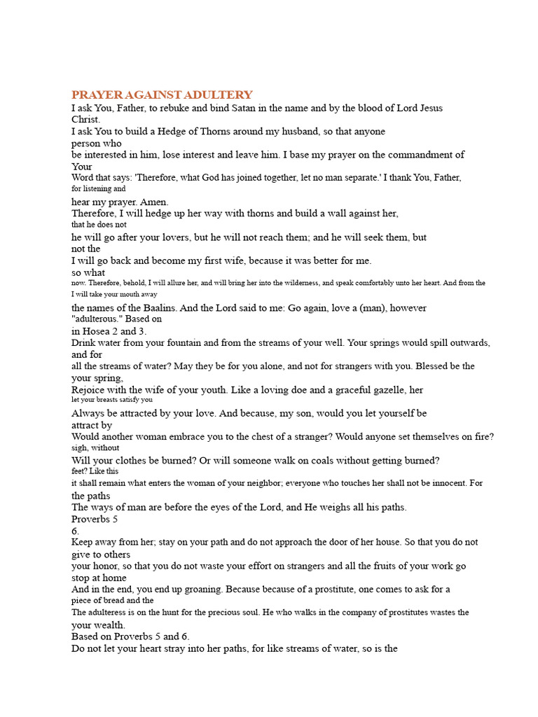 Prayer Against Adultery | PDF | Jesus | Sin
