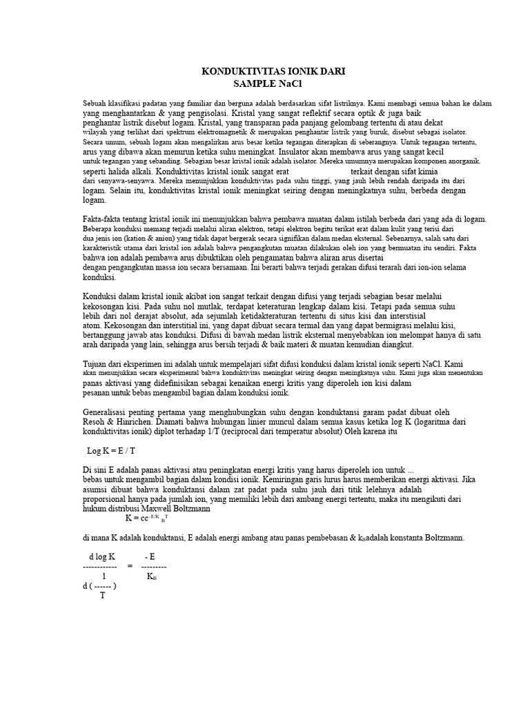 Konduktivitas Ionik Sampel NaCL | PDF