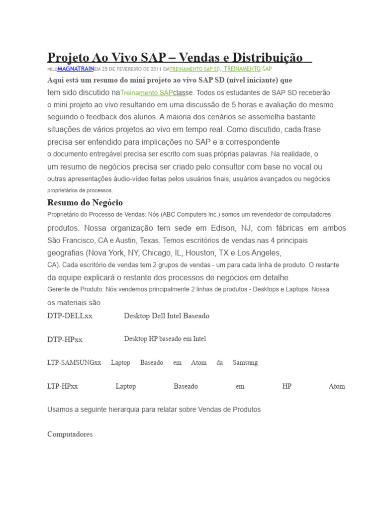 SAP Live Project PDF | PDF | Notebook | Transação em base de dados