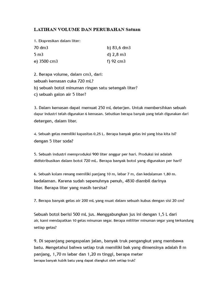 Latihan Volume dan Konversi Satuan | PDF