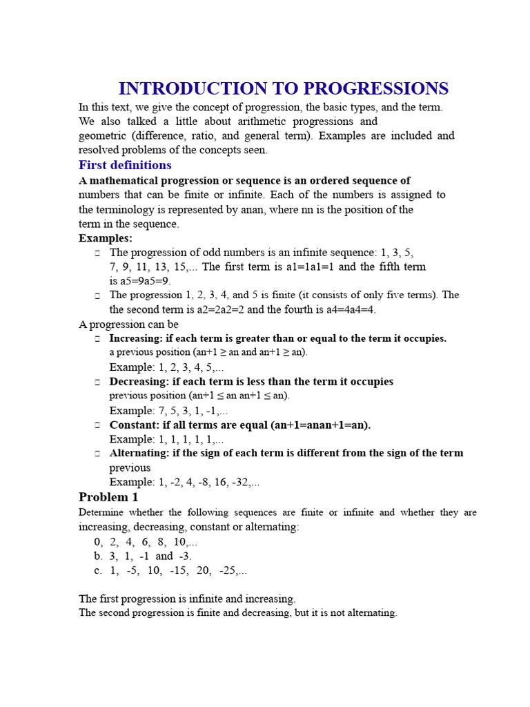 Introduction To Progressions | PDF | Sequence | Arithmetic