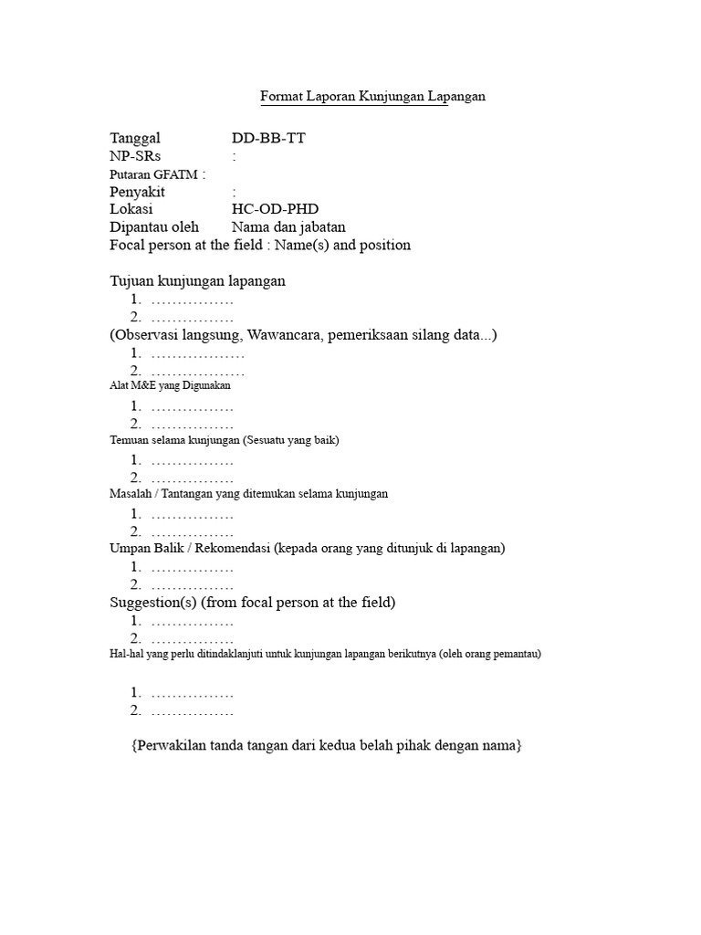 Format Laporan Kunjungan Lapangan | PDF