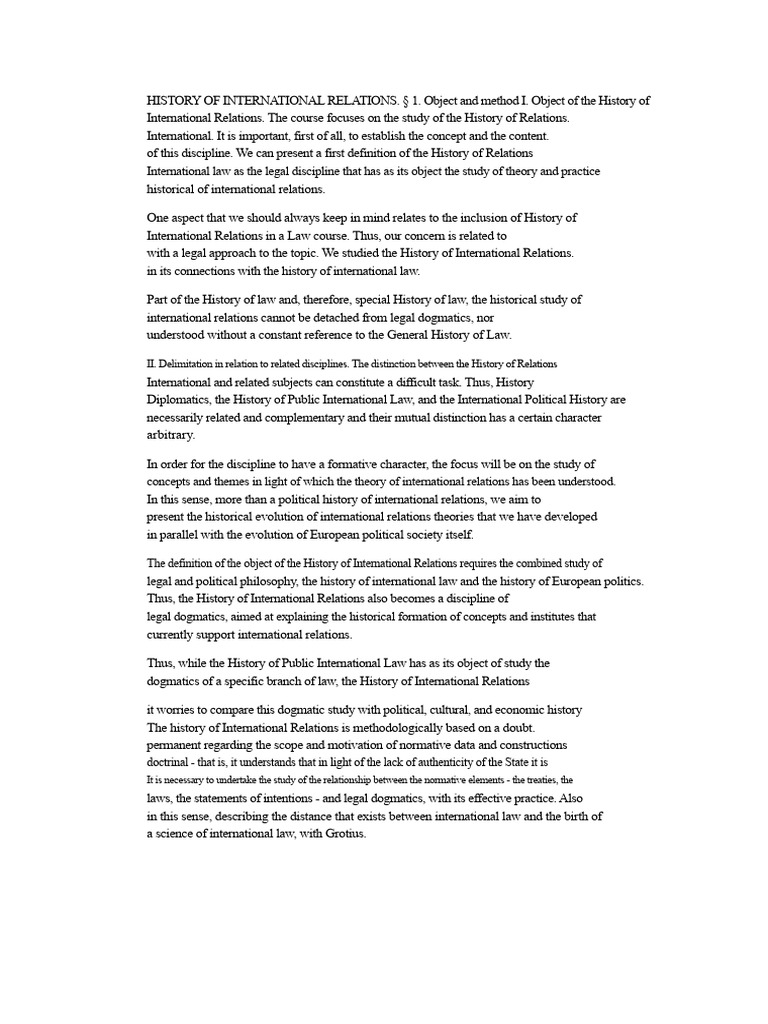 History of International Relations Overview | PDF | International Law ...