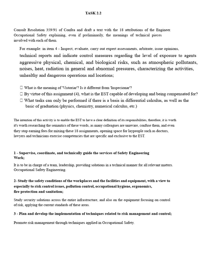 18 Responsibilities of A Occupational Safety Engineer | PDF ...