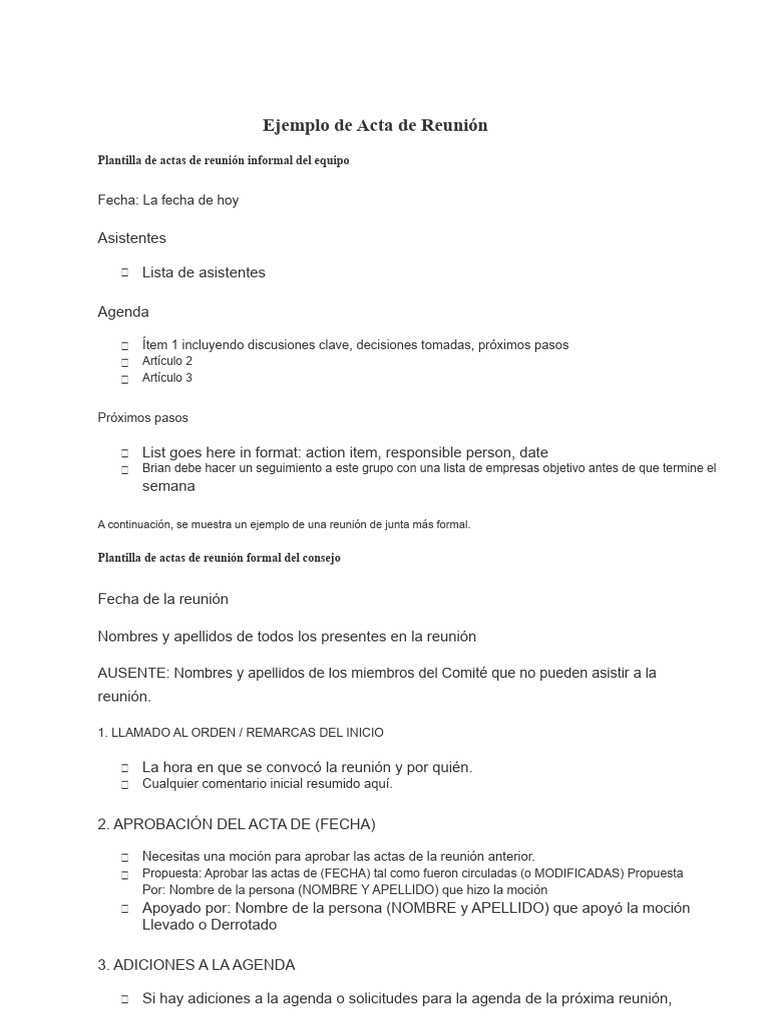 Ejemplo de Actas de Reunión | PDF
