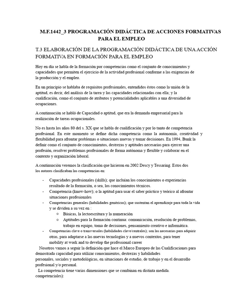 MF1442_3 Programación didáctica de acciones formativas para el empleo TEMA 3 | PDF | Evaluación ...