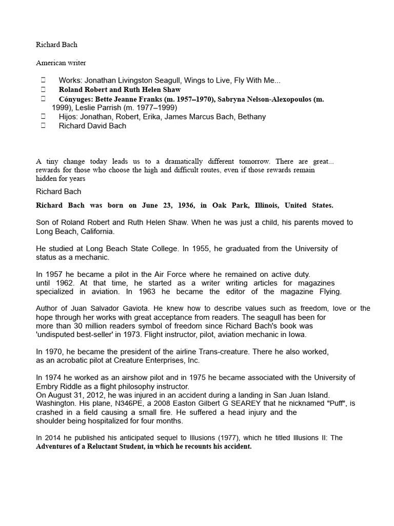 Richard Bach: Life and Works Overview | PDF | Aviation