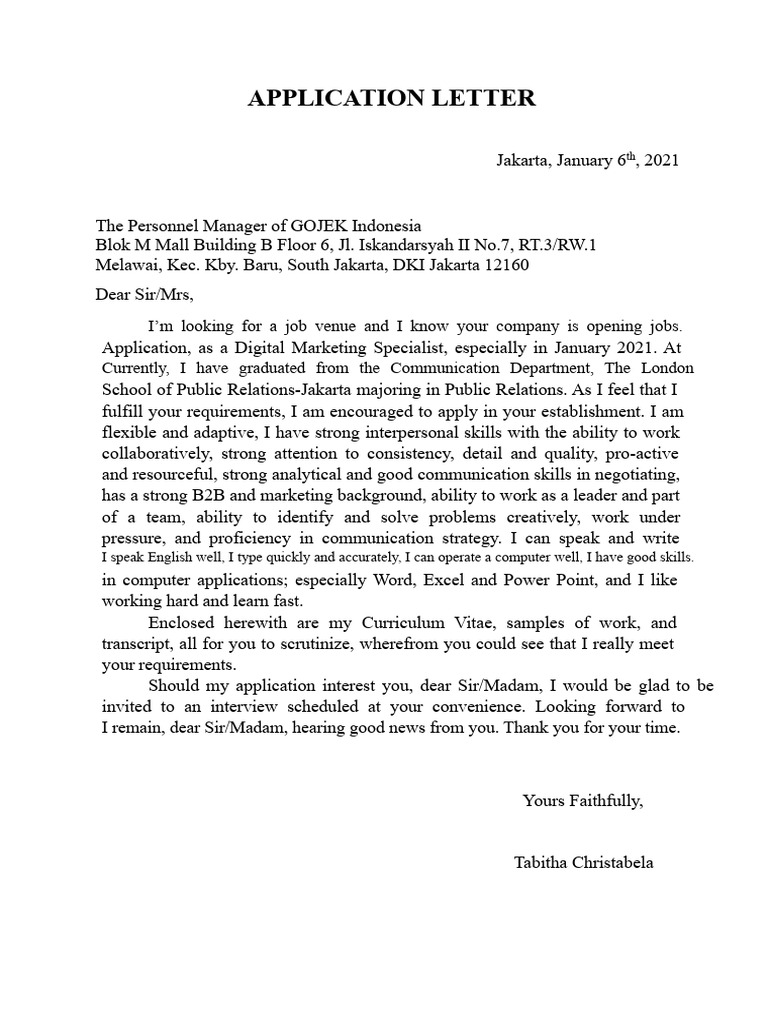 Application Letter - Tabitha Christabela - Digital Marketing Specialist ...
