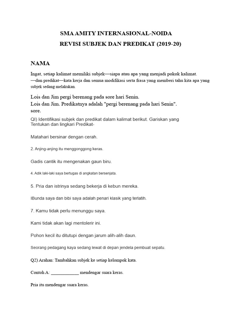 Subjek dan Predikat dalam Kalimat | PDF