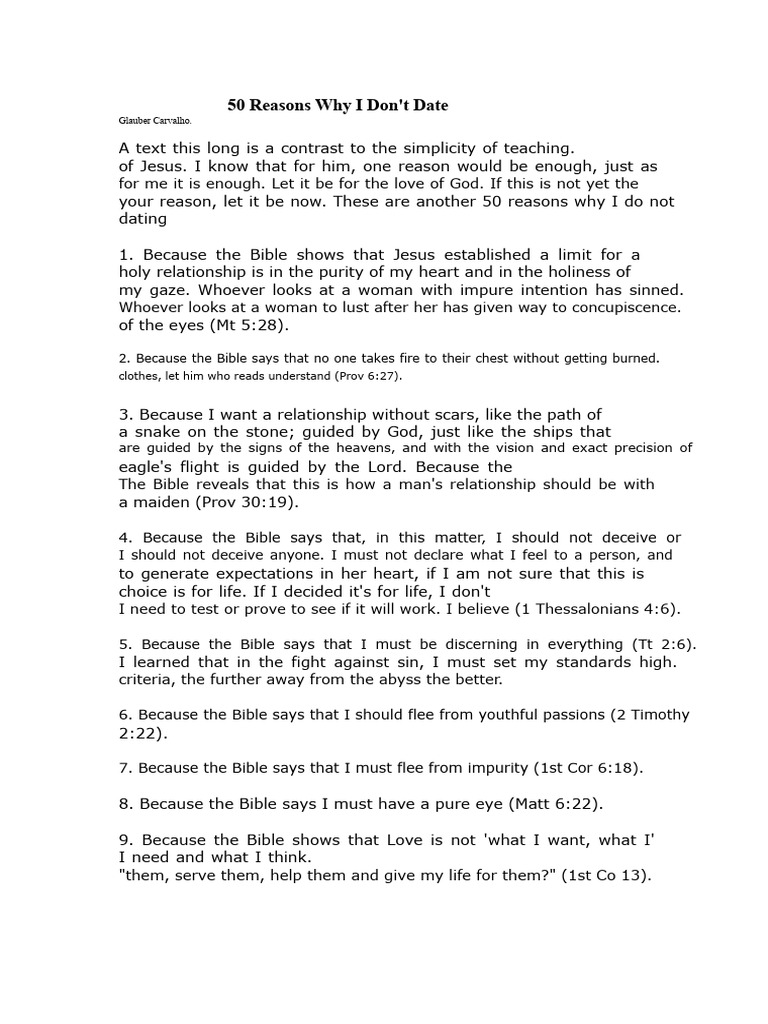 50 Biblical Reasons to Avoid Dating | PDF | Jesus | Love