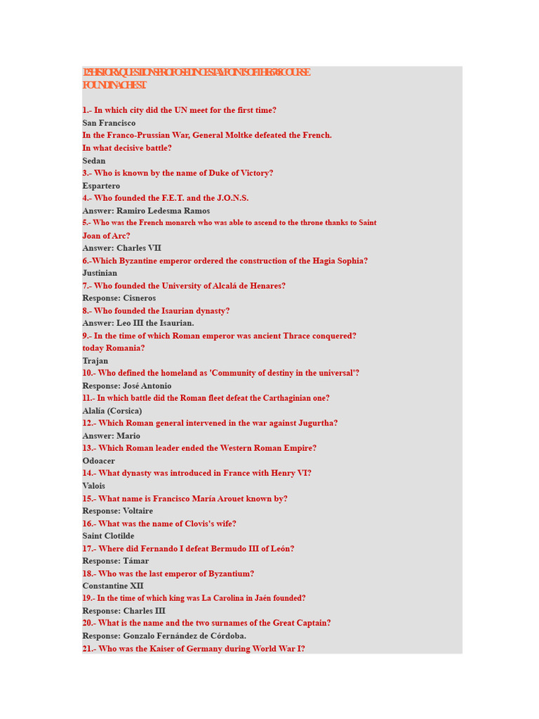 125 History Questions Proposed in Basket and Points of Course 67 | PDF ...
