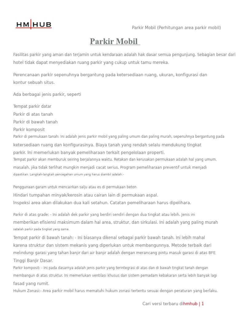 Parkir Mobil (Perhitungan Area Parkir Mobil) PDF | PDF