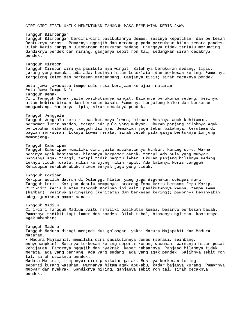 Ciri Fisik Tangguh Keris Jawa | PDF