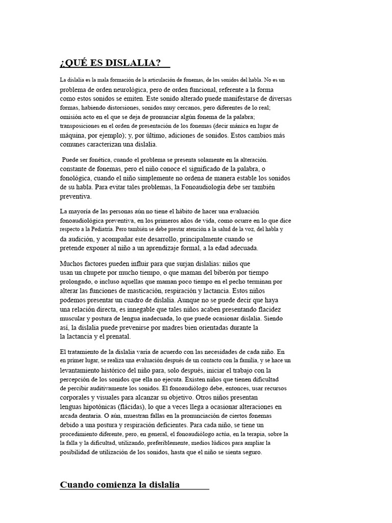 Definición y tratamiento de dislalia | PDF
