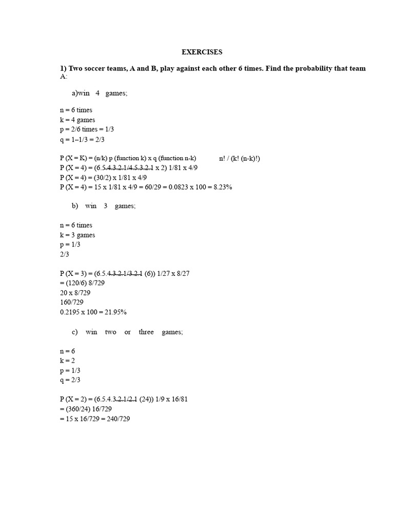 Exercises - Binomial Distribution and Normal Distribution | PDF | Probability Distribution ...
