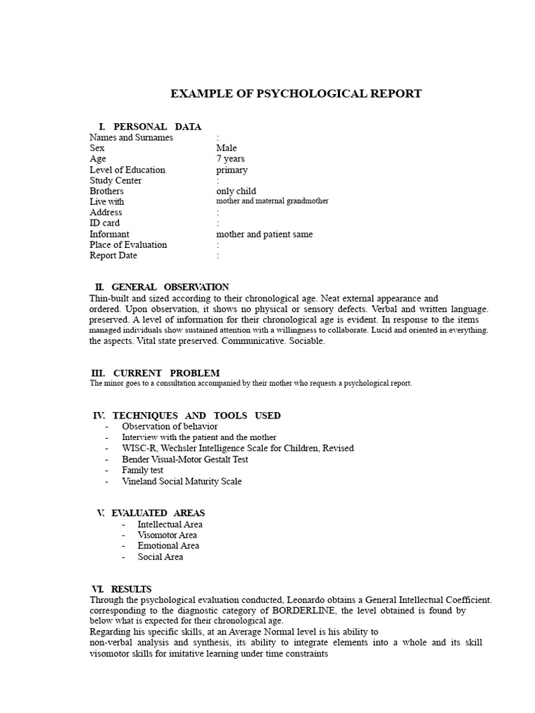 Psychological Assessment Report for Child | PDF | Psychology | Intelligence
