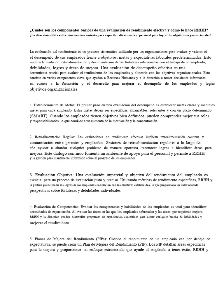 ¿Cuáles Son Los Componentes Básicos de Una Evaluación Del Rendimiento ...