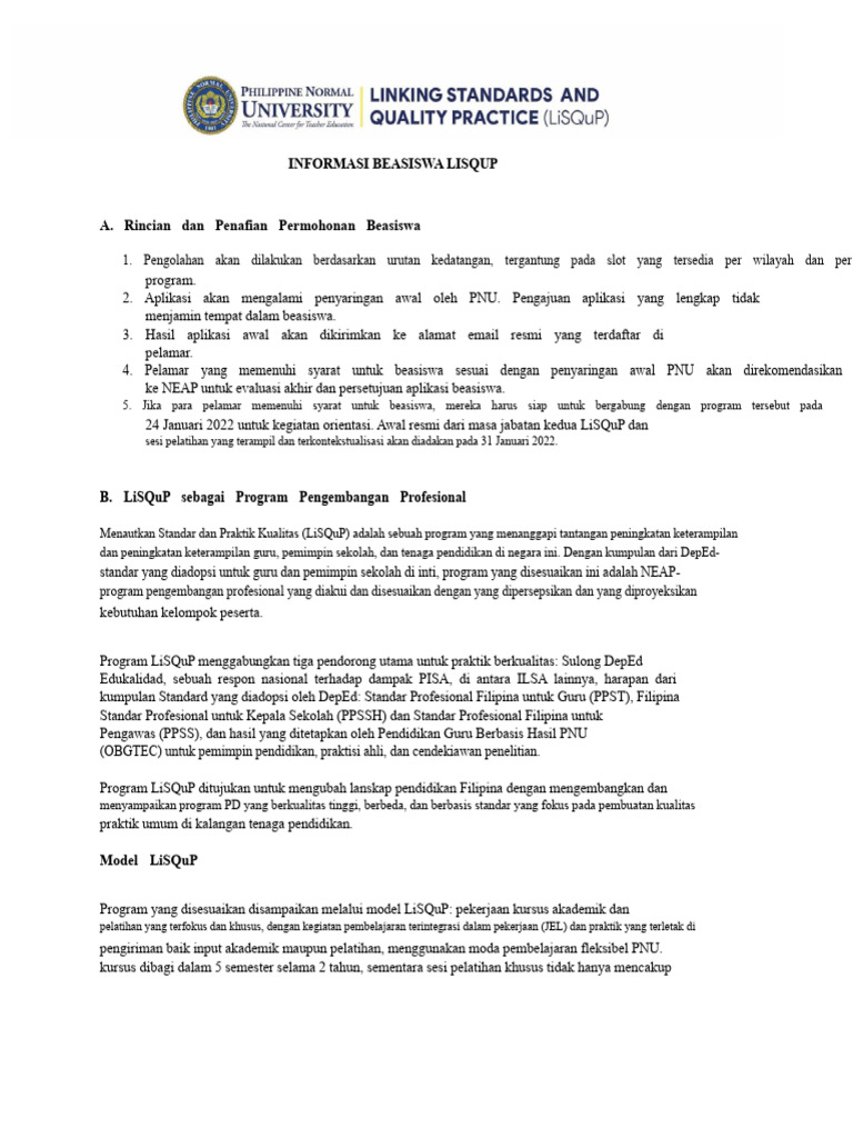 Beasiswa LiSQuP untuk Pendidikan Profesional | PDF