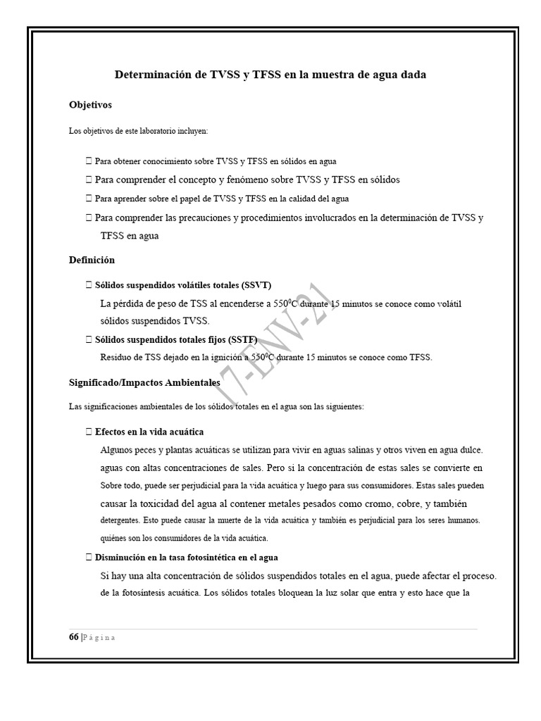 Determinación de Los Sólidos Volátiles Totales en El Laboratorio | PDF ...