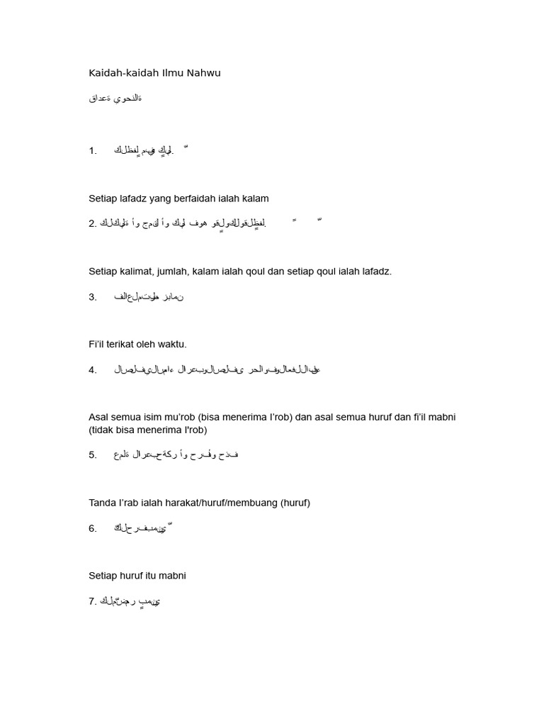Kaedah-Kaedah Ilmu Nahwu | PDF