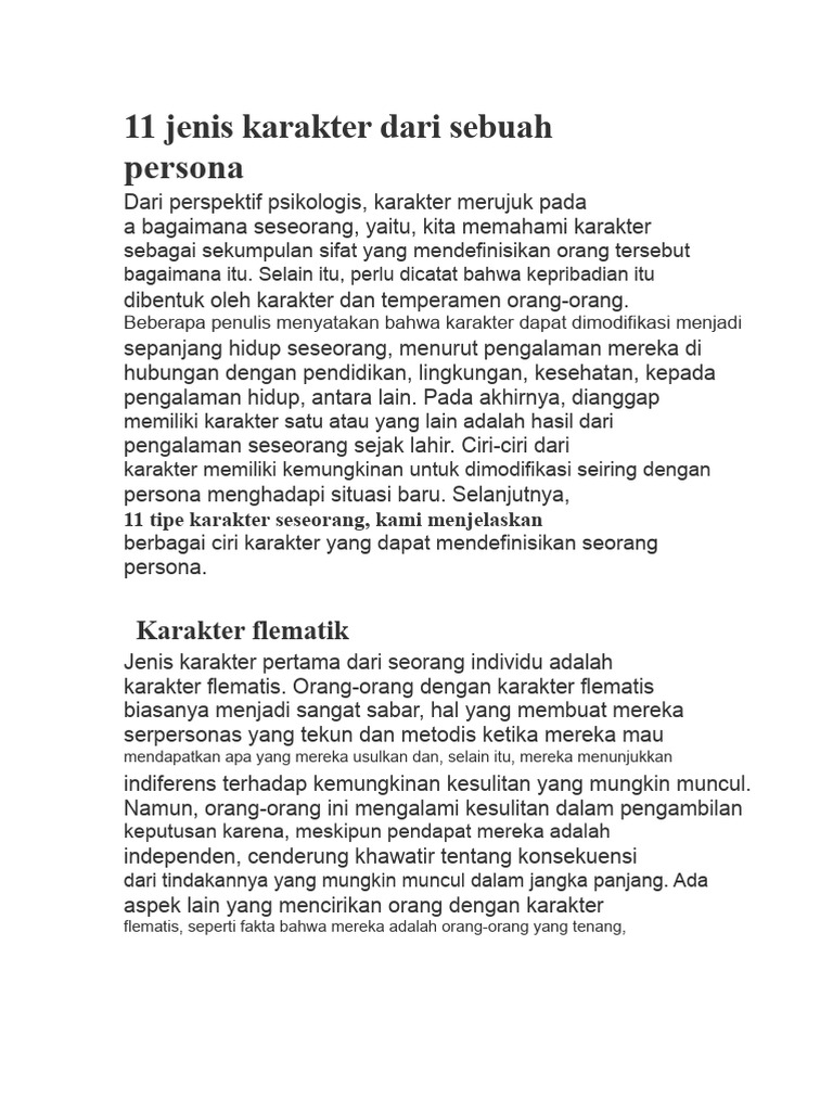 11 Jenis Karakter Manusia | PDF