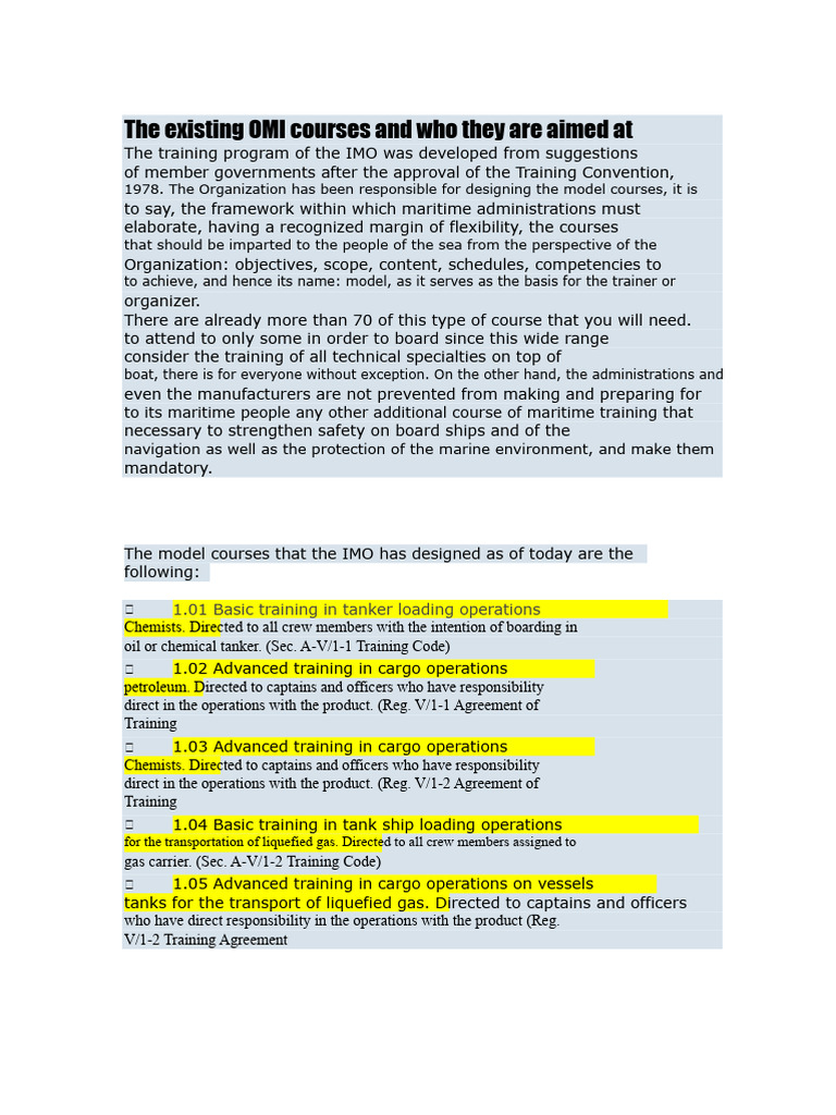 Overview of OMI Courses and Audience | PDF | Sea Captain | Ships