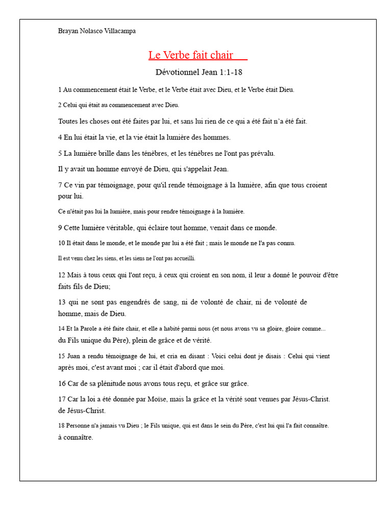 Le Verbe fait chair : Jean 1 expliqué | PDF | Logos (christianisme ...