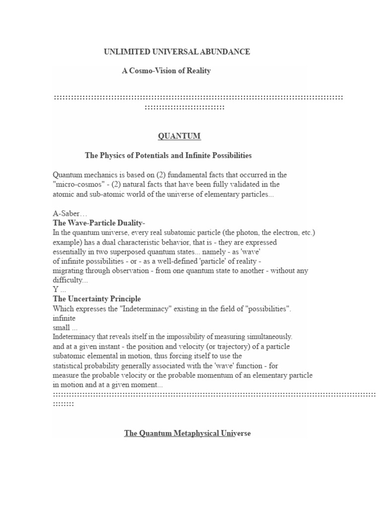 Unlimited Universal Abundance PDF | PDF | Quantum Mechanics ...
