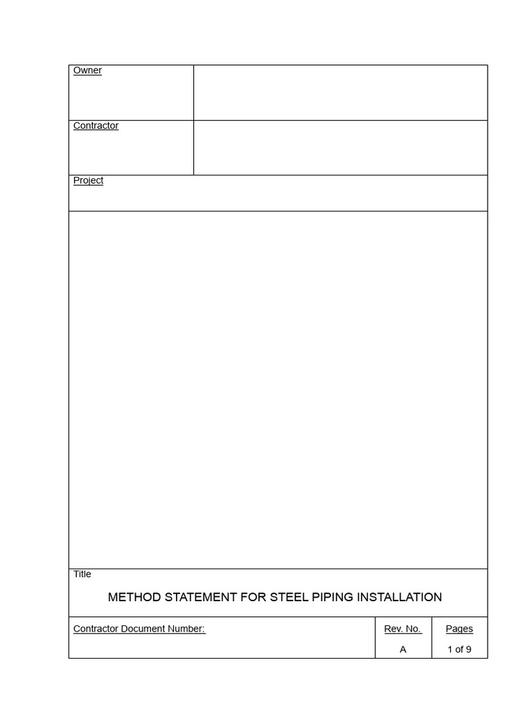 Steel Piping Installation Method Statement | PDF | Pipe (Fluid ...