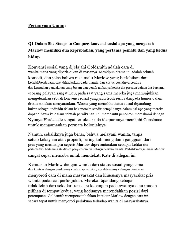 Analisis Sosial dalam She Stoops to Conquer | PDF