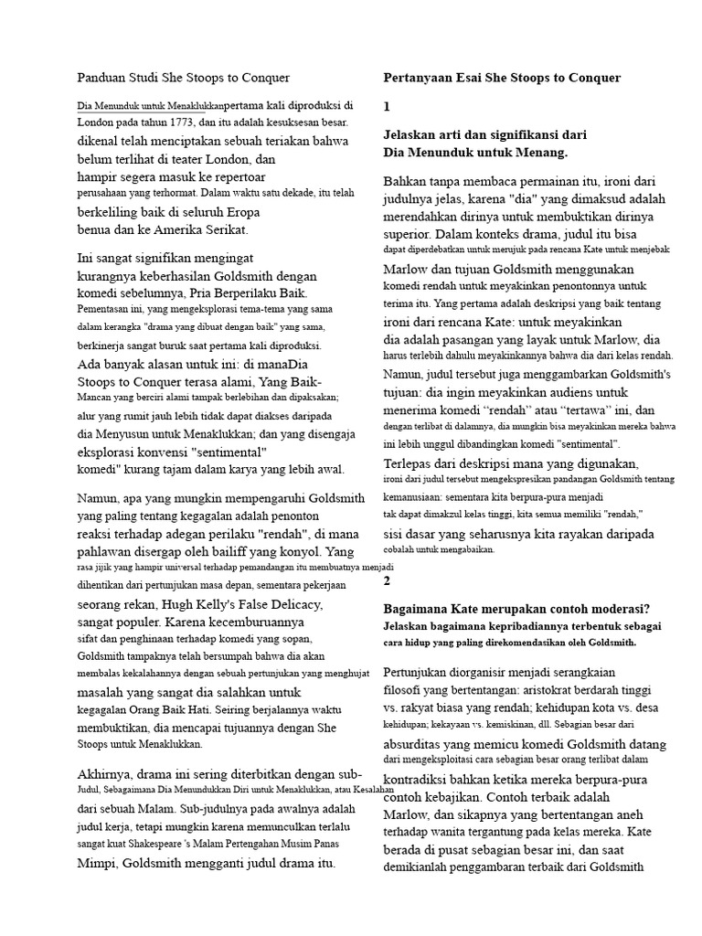 Panduan Studi She Stoops To Conquer | PDF