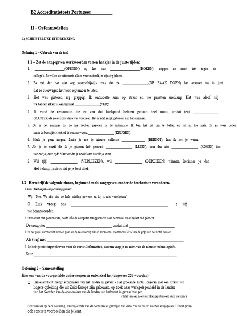 Proef Van Acred. b2 Modellen Van Oefeningen Voor Schriftelijke Expressie | PDF