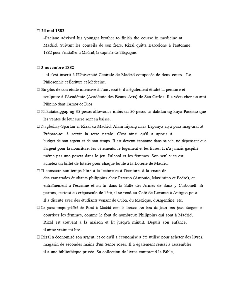 Études de Rizal à Madrid (1882-1885) | PDF
