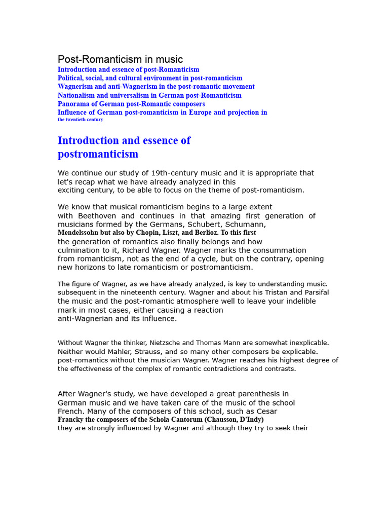Post-Romanticism. Composers, Musical Forms, and General Overview | PDF ...