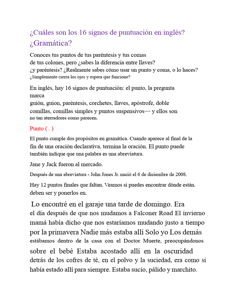¿Cuáles Son Los 16 Signos de Puntuación en La Gramática Inglesa? | PDF ...