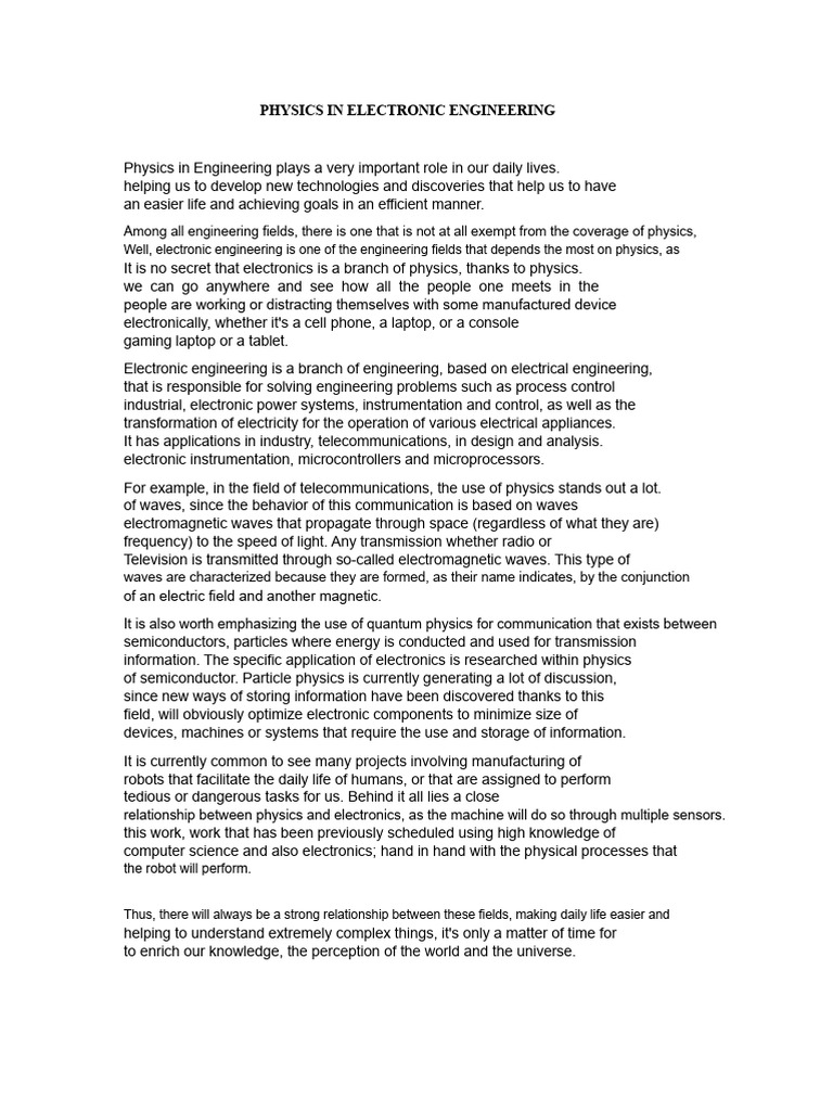Role of Physics in Electronic Engineering | PDF | Physics | Electronic ...