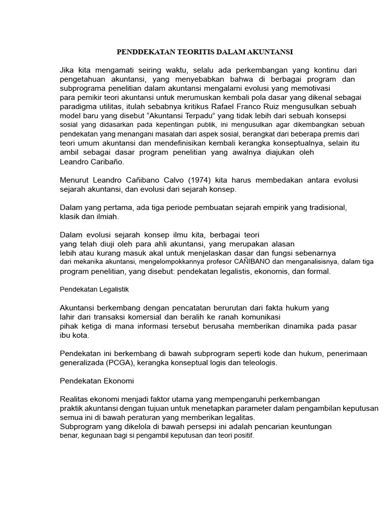 Pendekatan Teoritis dalam Akuntansi | PDF