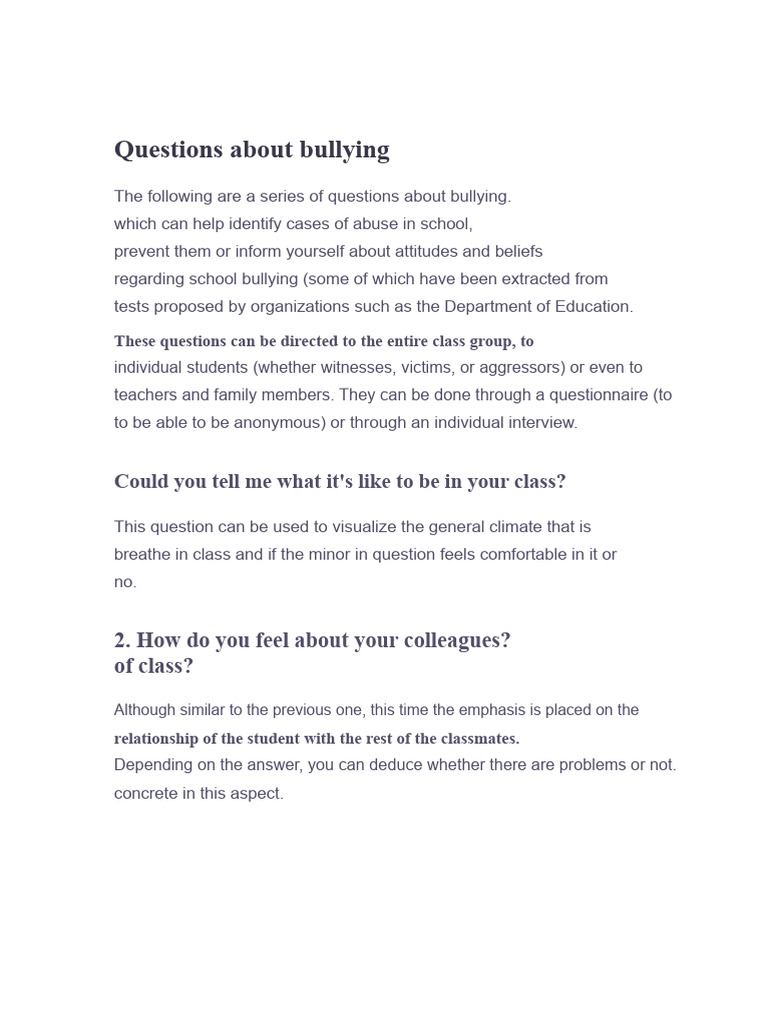 Questionnaire About Bullying | PDF | Bullying | Cyberbullying