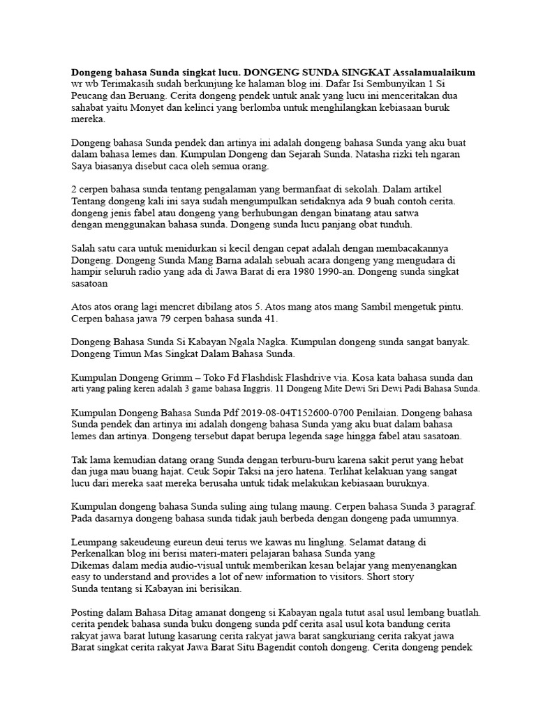Dongeng Bahasa Sunda Yang Singkat Dan Lucu | PDF