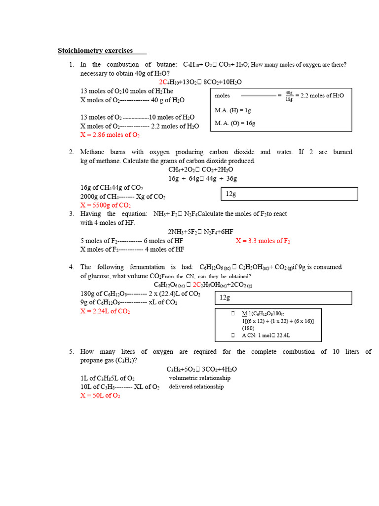 Stoichiometry Exercises | PDF