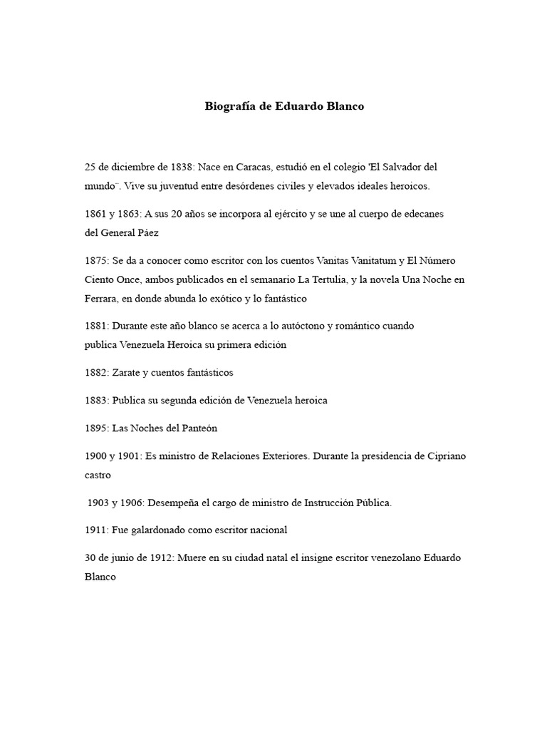 Biografía de Eduardo Blanco | PDF
